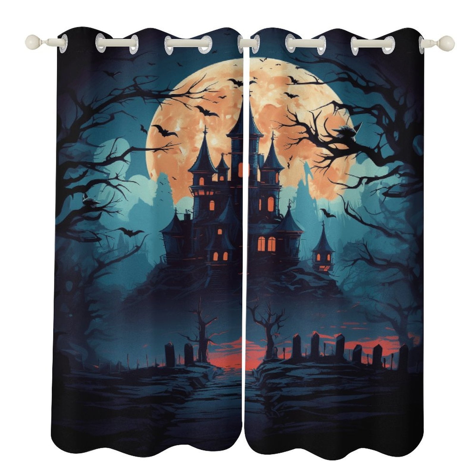 Halloween Scary Night Full Moon Curtains Aesthetic Envrionmental ...