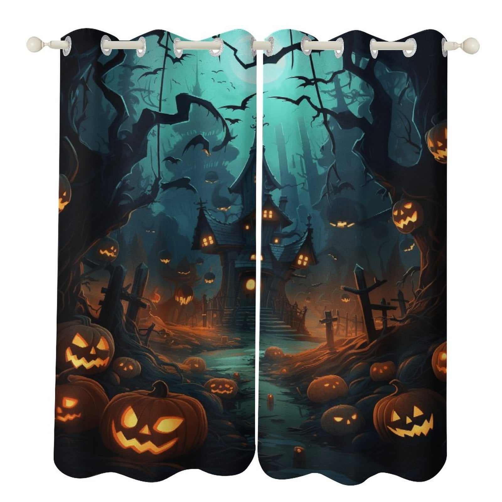 Halloween Scary Night Full Moon Curtains Aesthetic Envrionmental ...