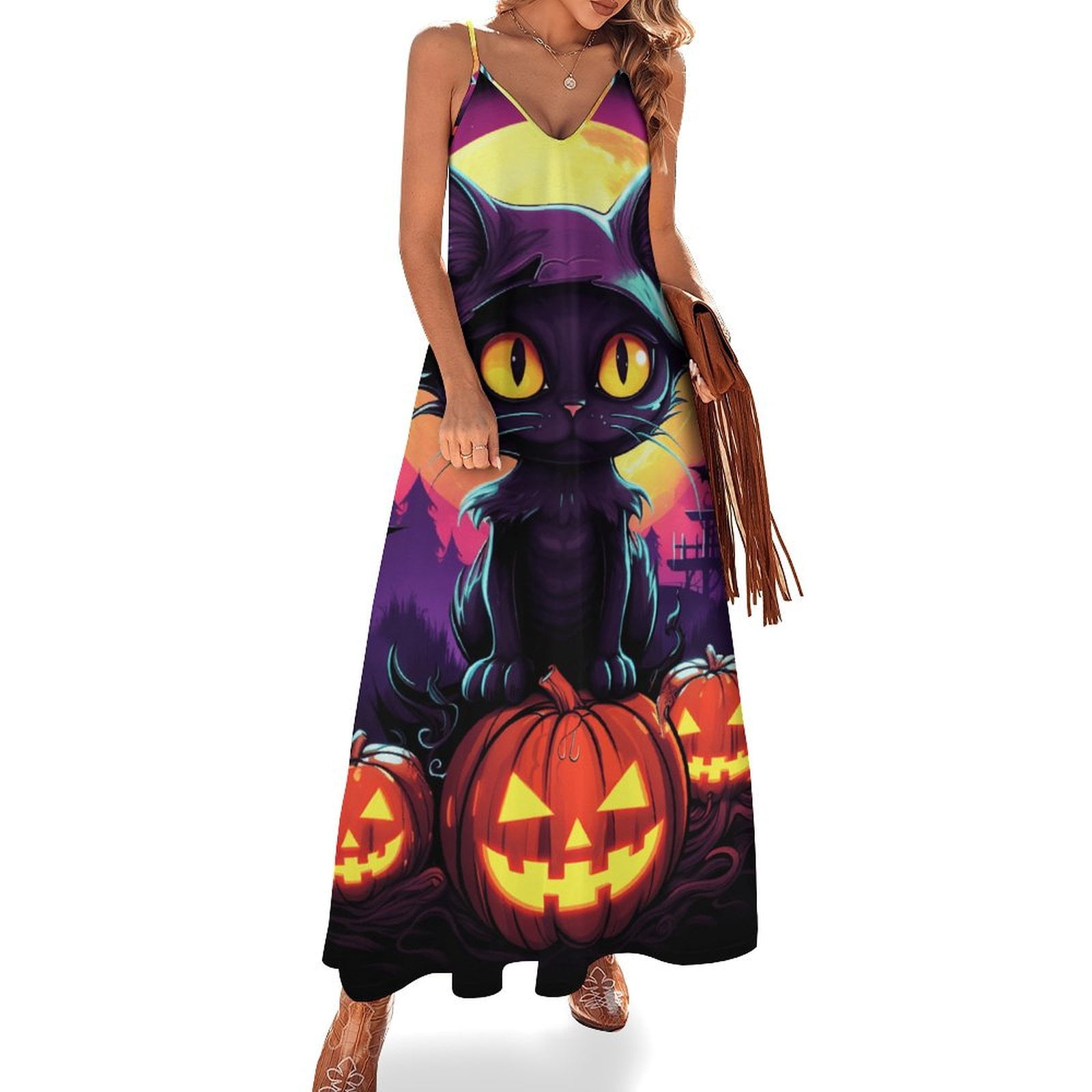 Halloween Scary Night Full Moon Design Sleeveless Dress Woman Fashion ...