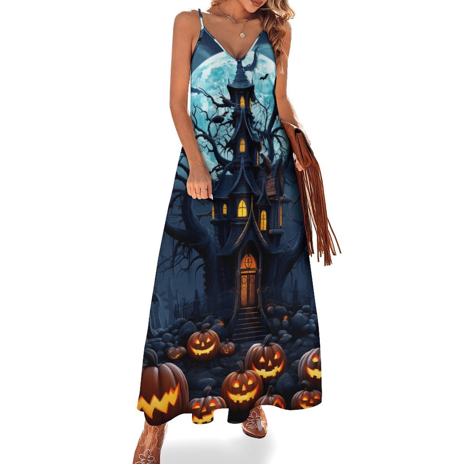 Halloween Scary Night Full Moon Design Sleeveless Dress Woman Fashion ...
