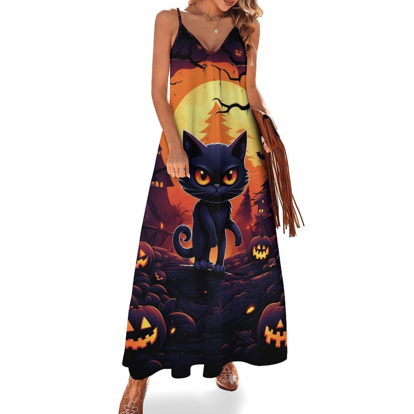 Halloween Scary Night Full Moon Design Sleeveless Dress Woman Fashion ...