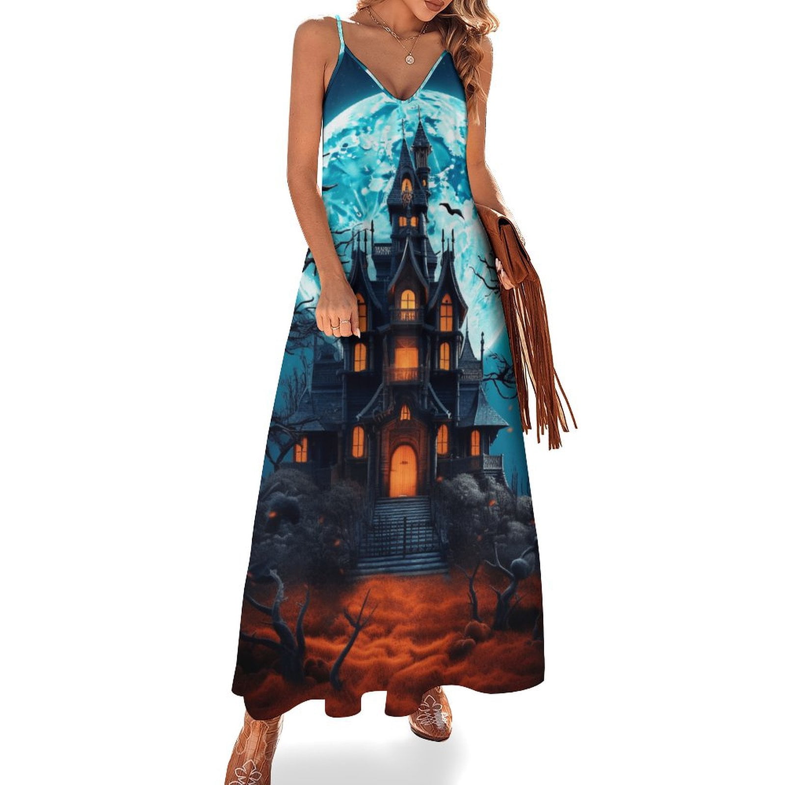 Halloween Scary Night Full Moon Design Sleeveless Dress Woman Fashion ...