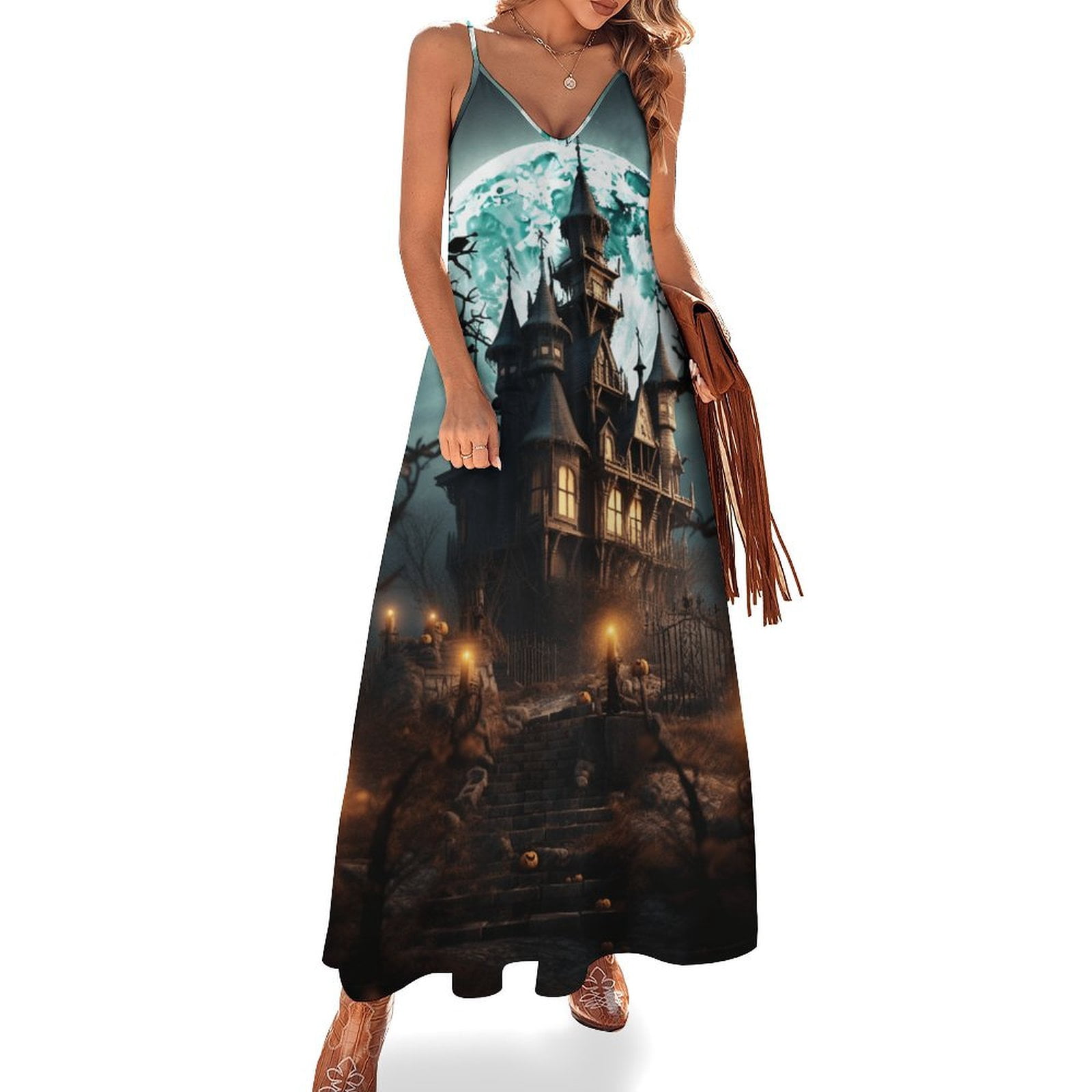 Halloween Scary Night Full Moon Design Sleeveless Dress Woman Fashion ...