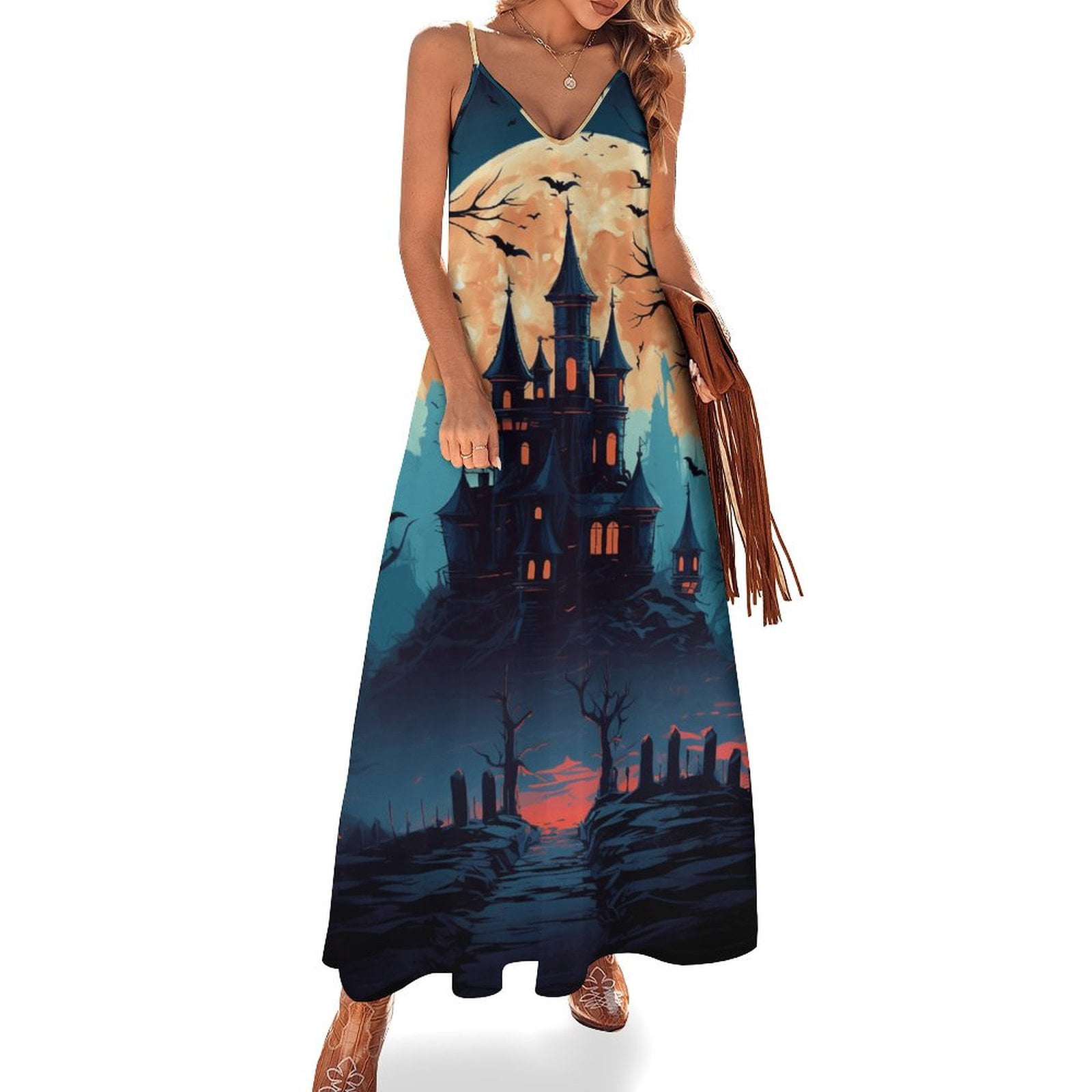 Halloween Scary Night Full Moon Fine Art Sleeveless Dress Summer Dress ...