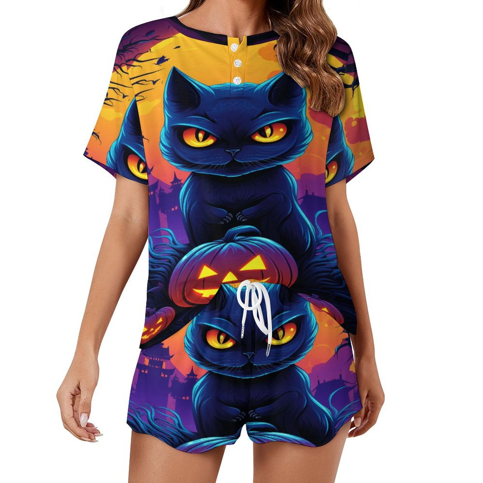 Halloween Scary Night Full Moon Pajama Set for Women 2 Piece Sleepwear ...