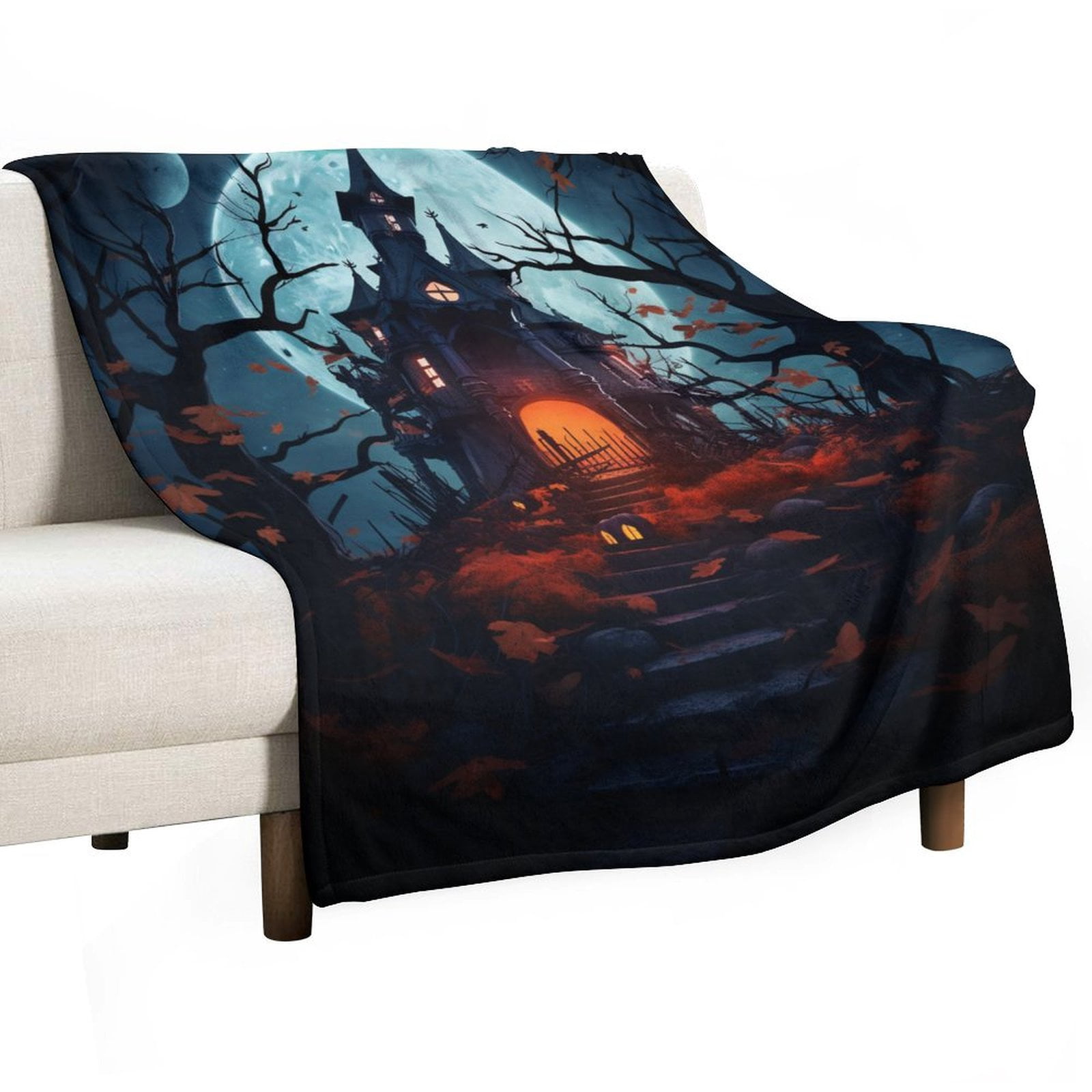 Halloween Scary Night Full Moon Print Blanket Warm Throw Blanket Soft ...