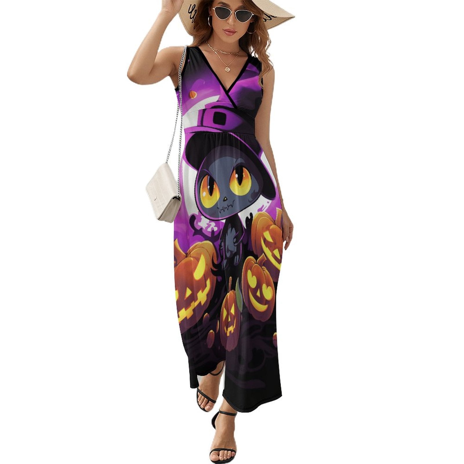 Halloween Scary Night Full Moon Sleeveless Dress Female Clothing Dress ...