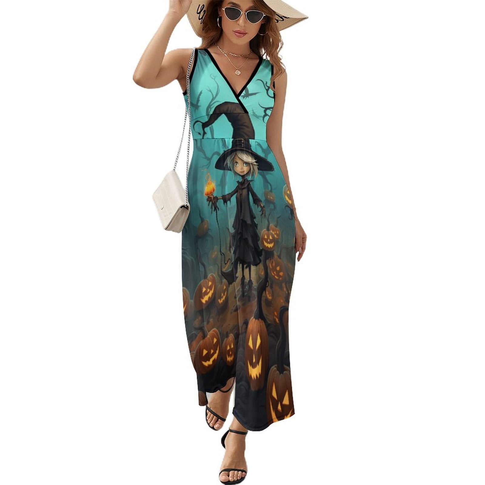 Halloween Scary Night Full Moon Sleeveless Dress Female Clothing Dress ...