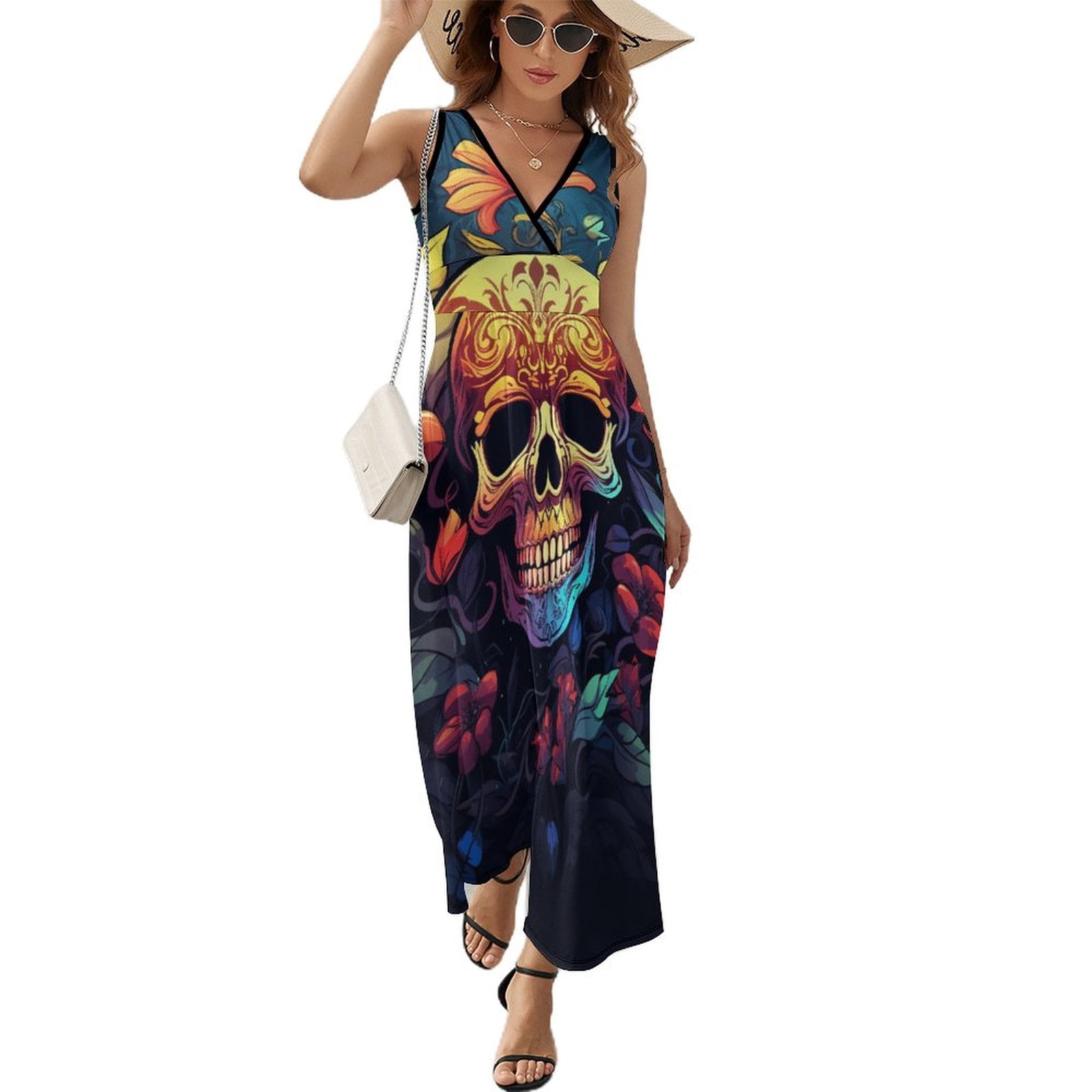 Halloween Scary Night Full Moon Sleeveless Dress Woman Fashion Long ...