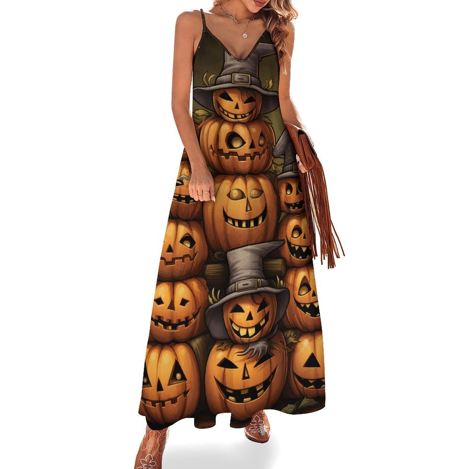Halloween Scary Night Full Moon Sleeveless Dress for Women Clothing ...