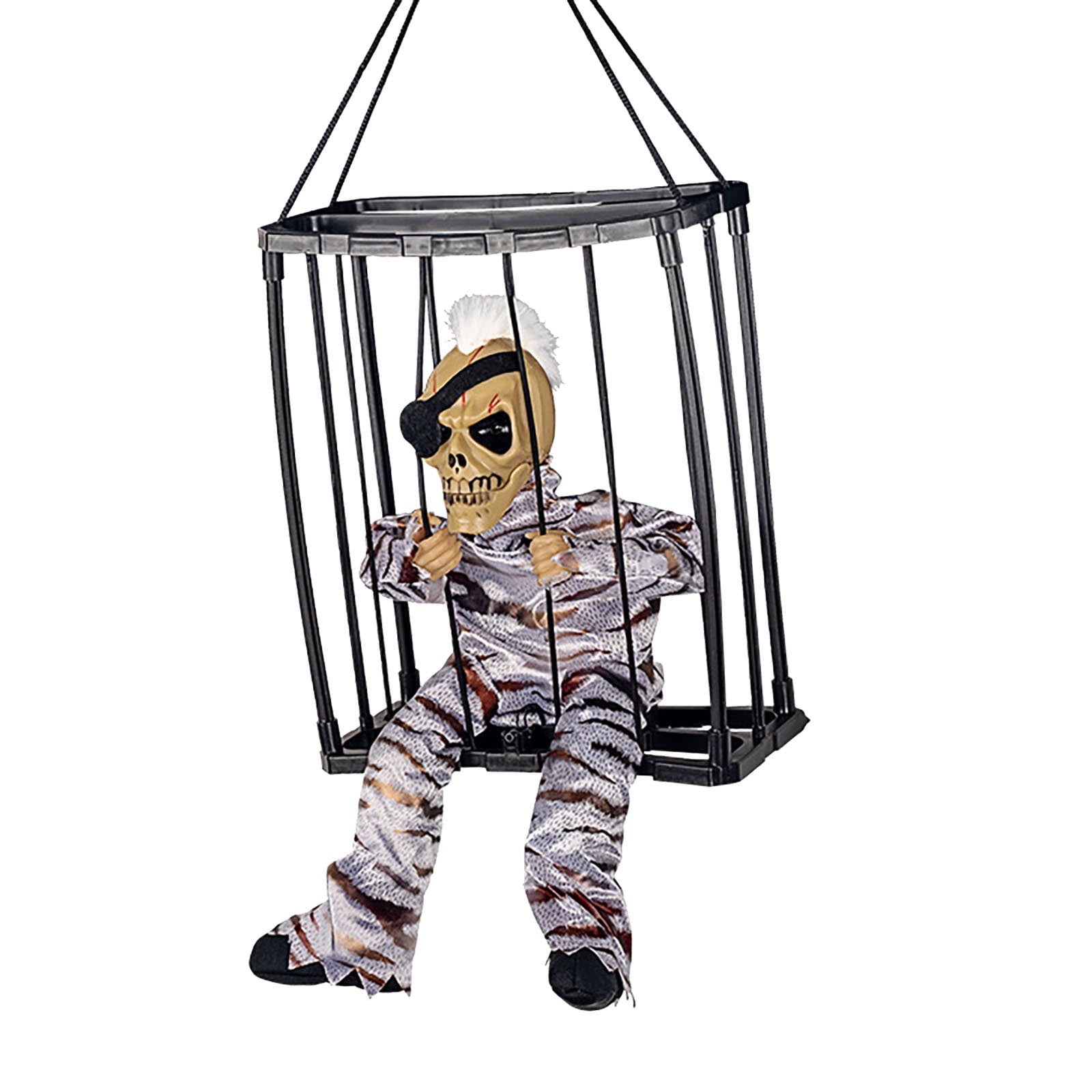 Halloween Scary Toys Motion Sensor Hanging Skeleton Toy Prisoner Caged ...