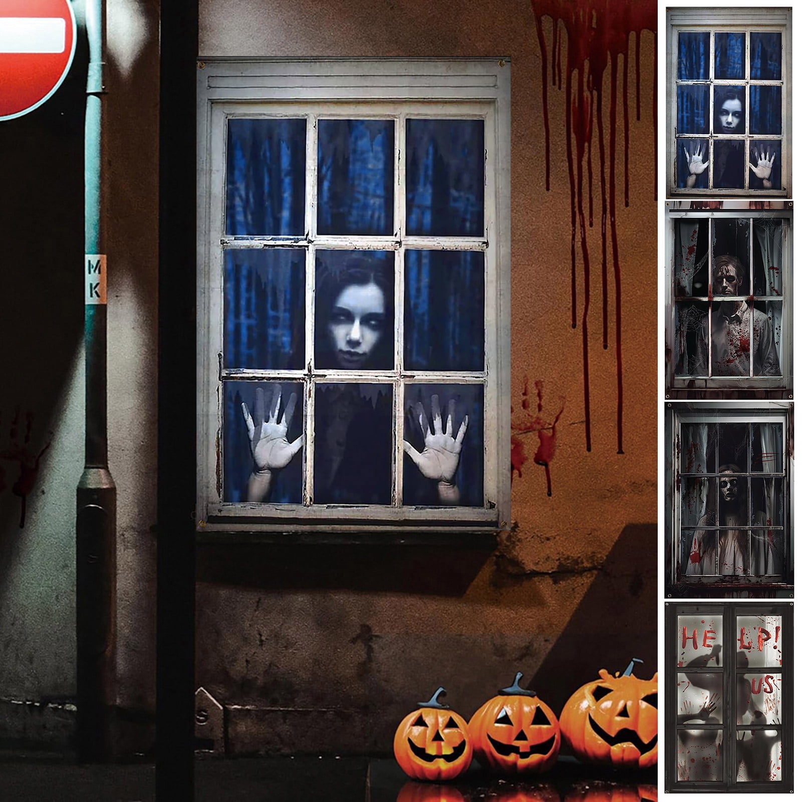 Halloween Scary Window Cover Horror Female Ghost Window Curtain Indoor ...