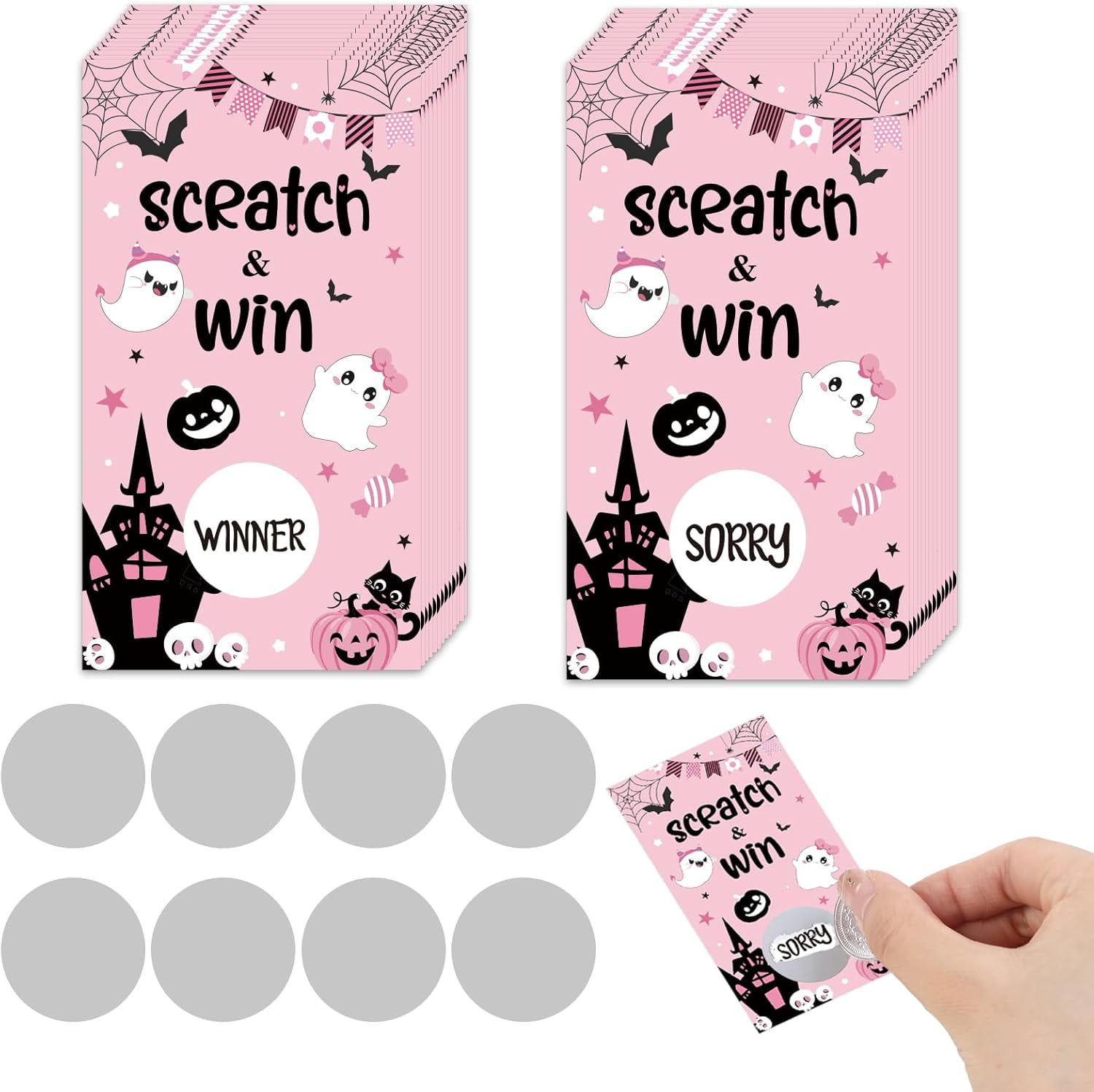 Halloween Scratch Off Cards, 50 PCS Pink Black Ghost Scratch Off Cards ...