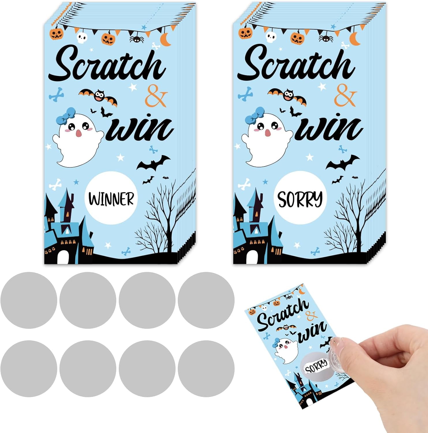 Halloween Scratch Off Cards, 50 PCS Blue Black Ghost Scratch Off Cards ...