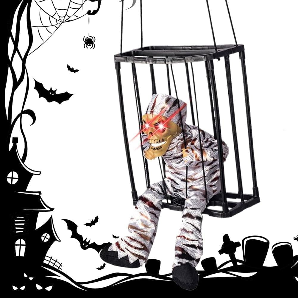 Halloween Screaming Animated Hanging Cage Prisoner, Motion Sensor ...