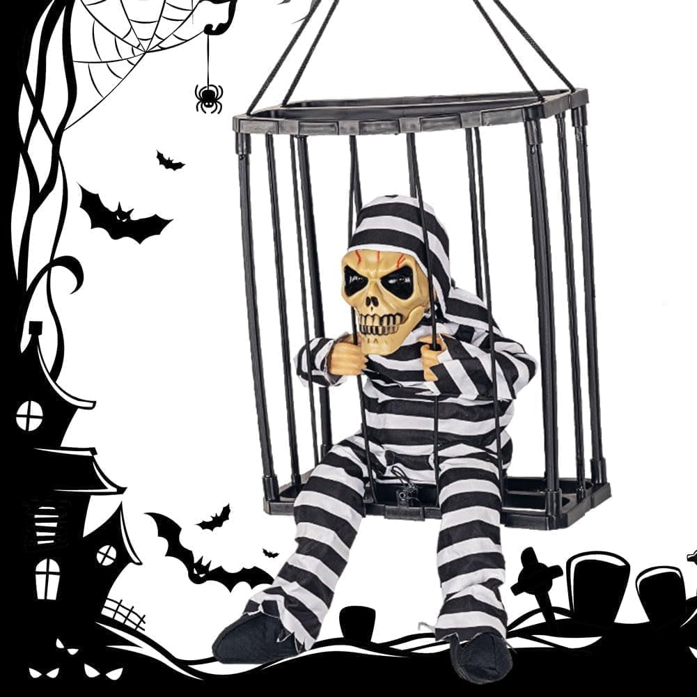 Halloween Screaming Animated Hanging Cage Prisoner, Motion Sensor ...