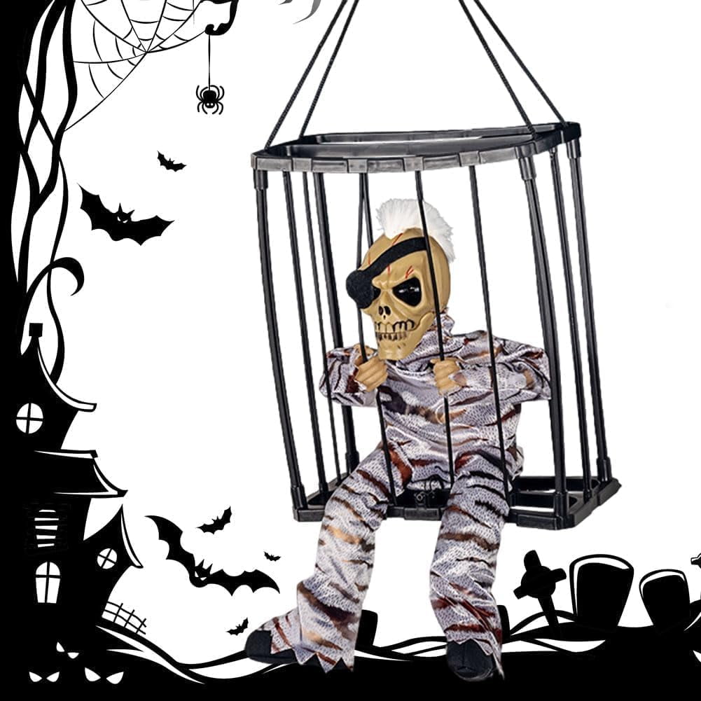 Halloween Screaming Animated Hanging Cage Prisoner, Motion Sensor ...