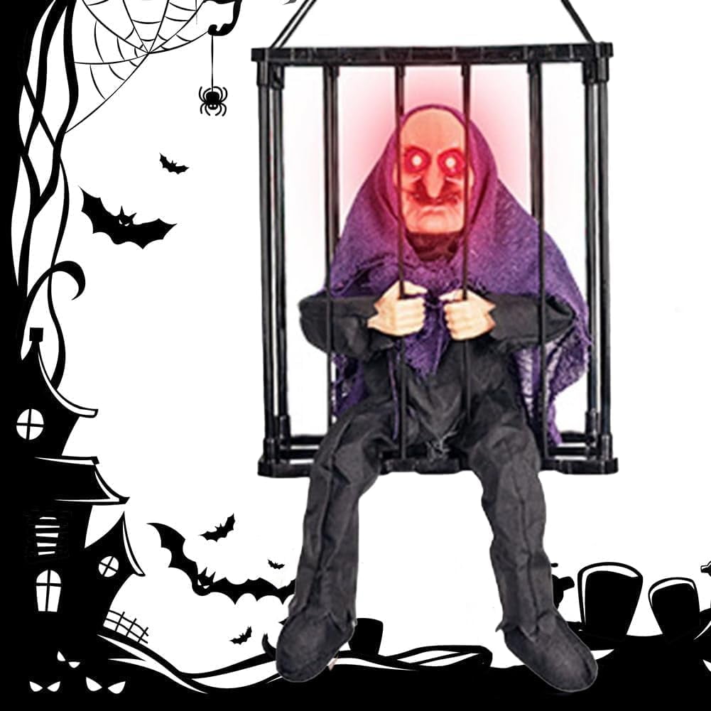 Halloween Screaming Animated Hanging Cage Prisoner, Motion Sensor ...