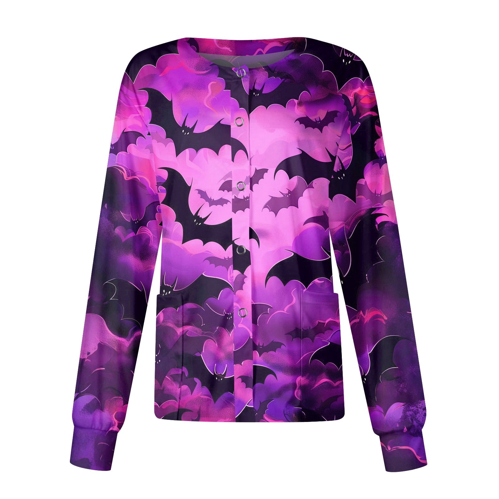 Halloween Scrub Jackets for Women Halloween Button Down Crewneck Long ...