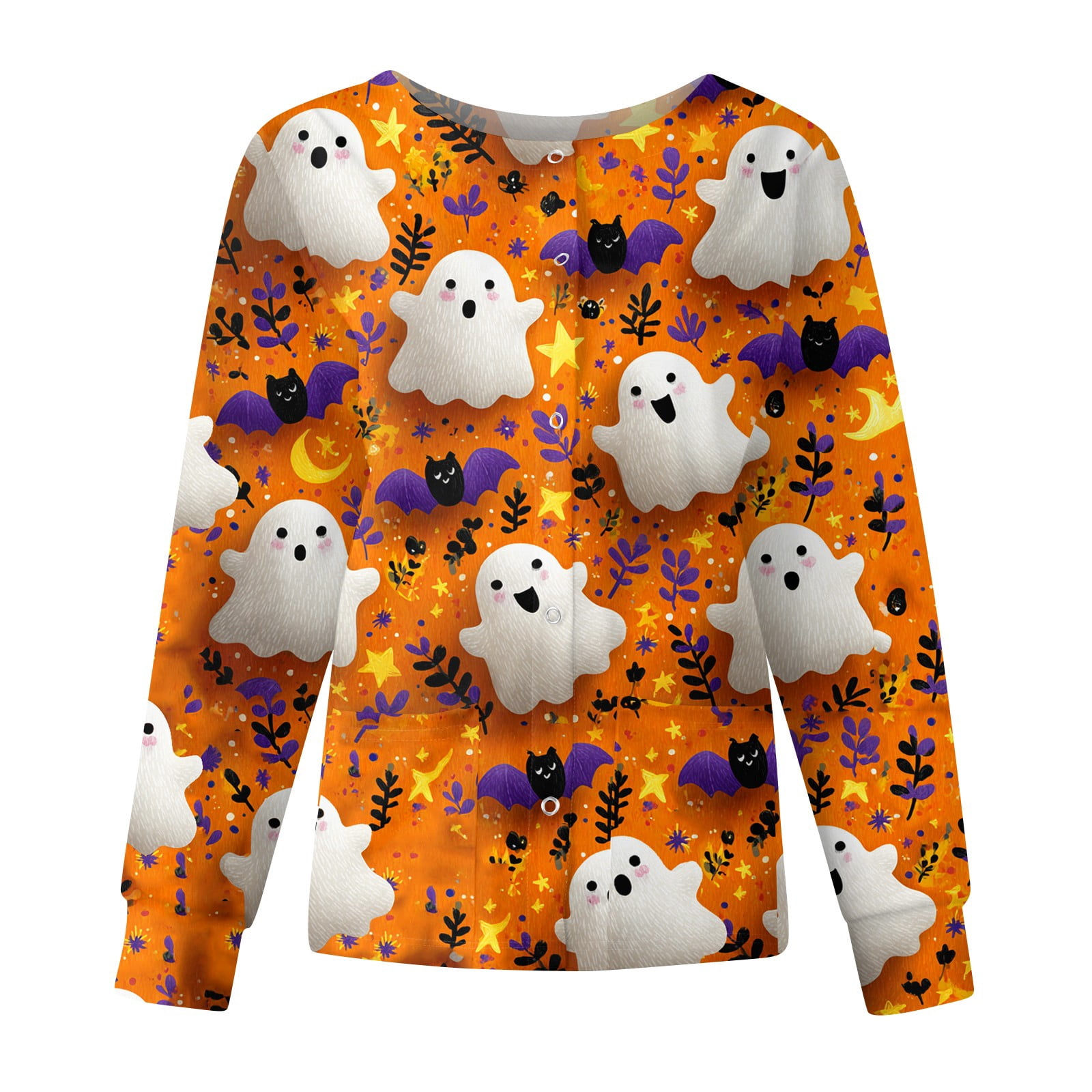 Halloween Scrub Jackets for Women Snap Front Workwear Scrub Tops Cute ...