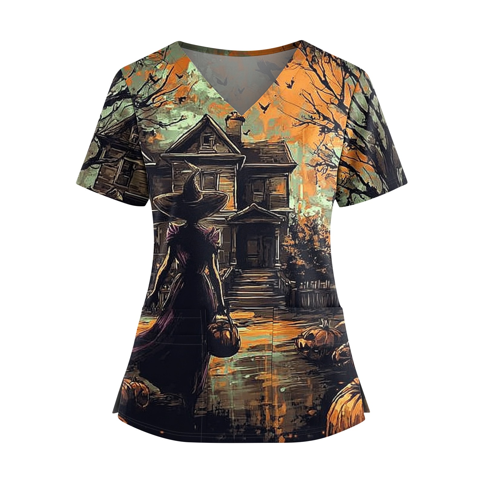 Halloween Scrub Top Ghost Cat Pumpkin Healthcare Tops Nurse Vet ...