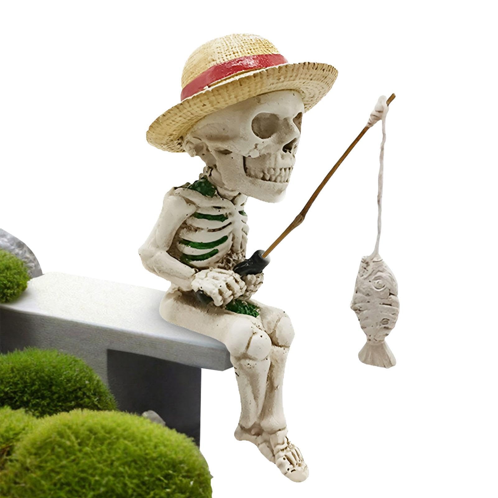 Halloween Sculpture,Halloween Skeleton Fishing Statue - Small Skeleton ...