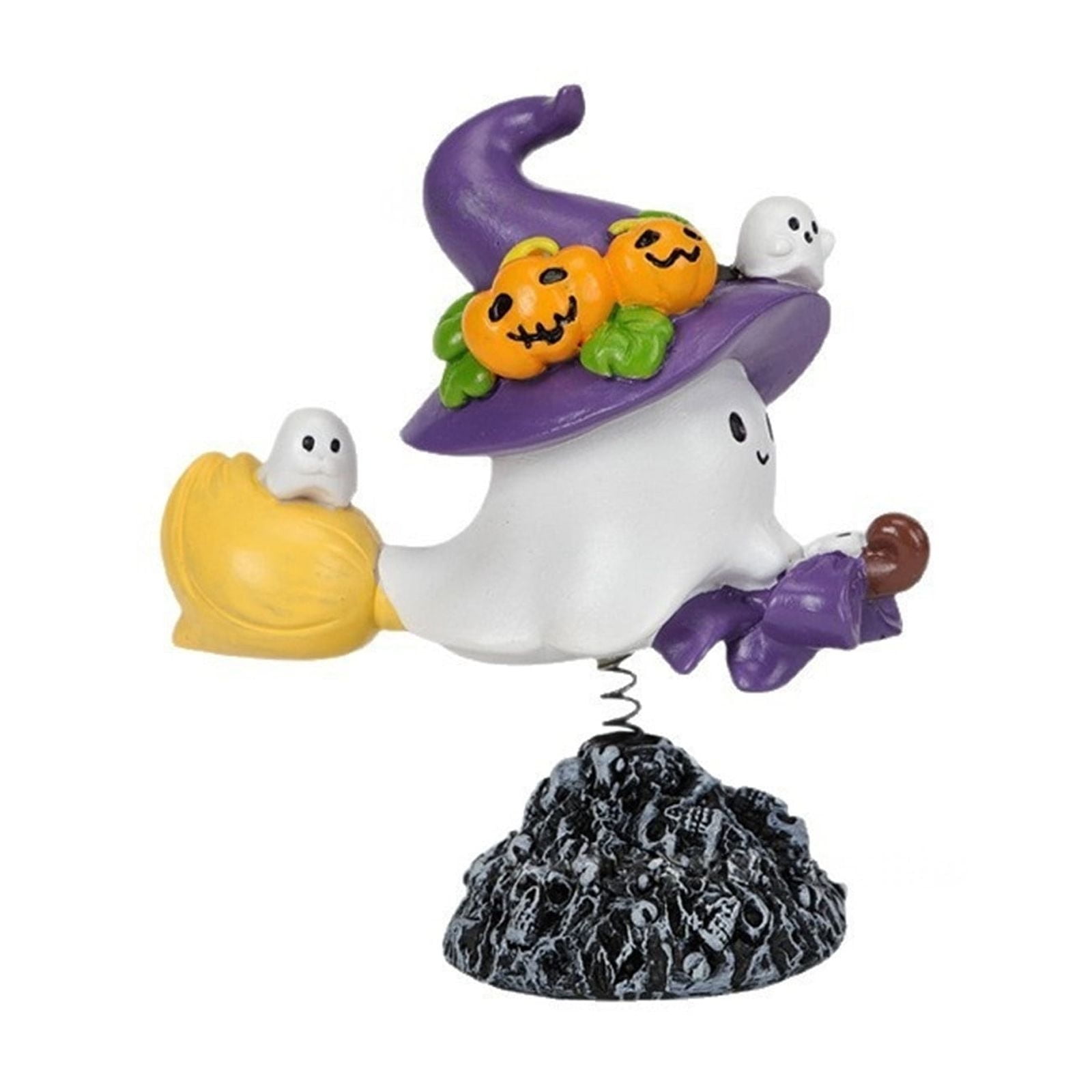 Halloween Shaking Ghost Decor - Witch Hat Riding Broom Resin Tabletop ...