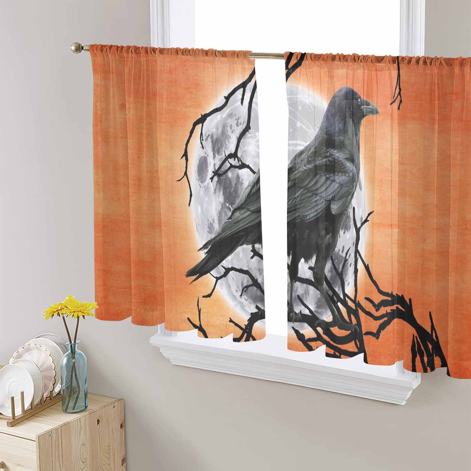 Halloween Sheer Curtains 45 Inch Length 2 Panels Set, Semi Transparent ...