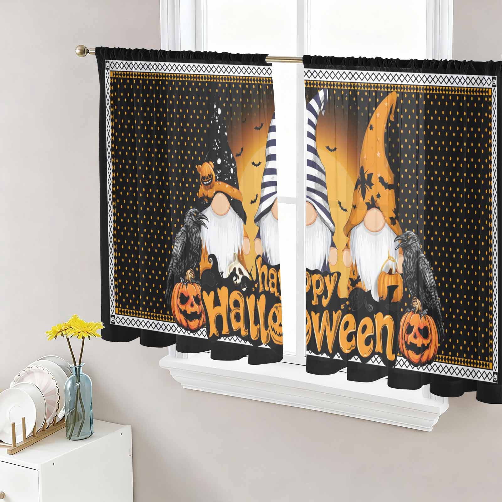 Halloween Sheer Curtains 54 Inch Length 2 Panels Set, Gnomes Horror ...