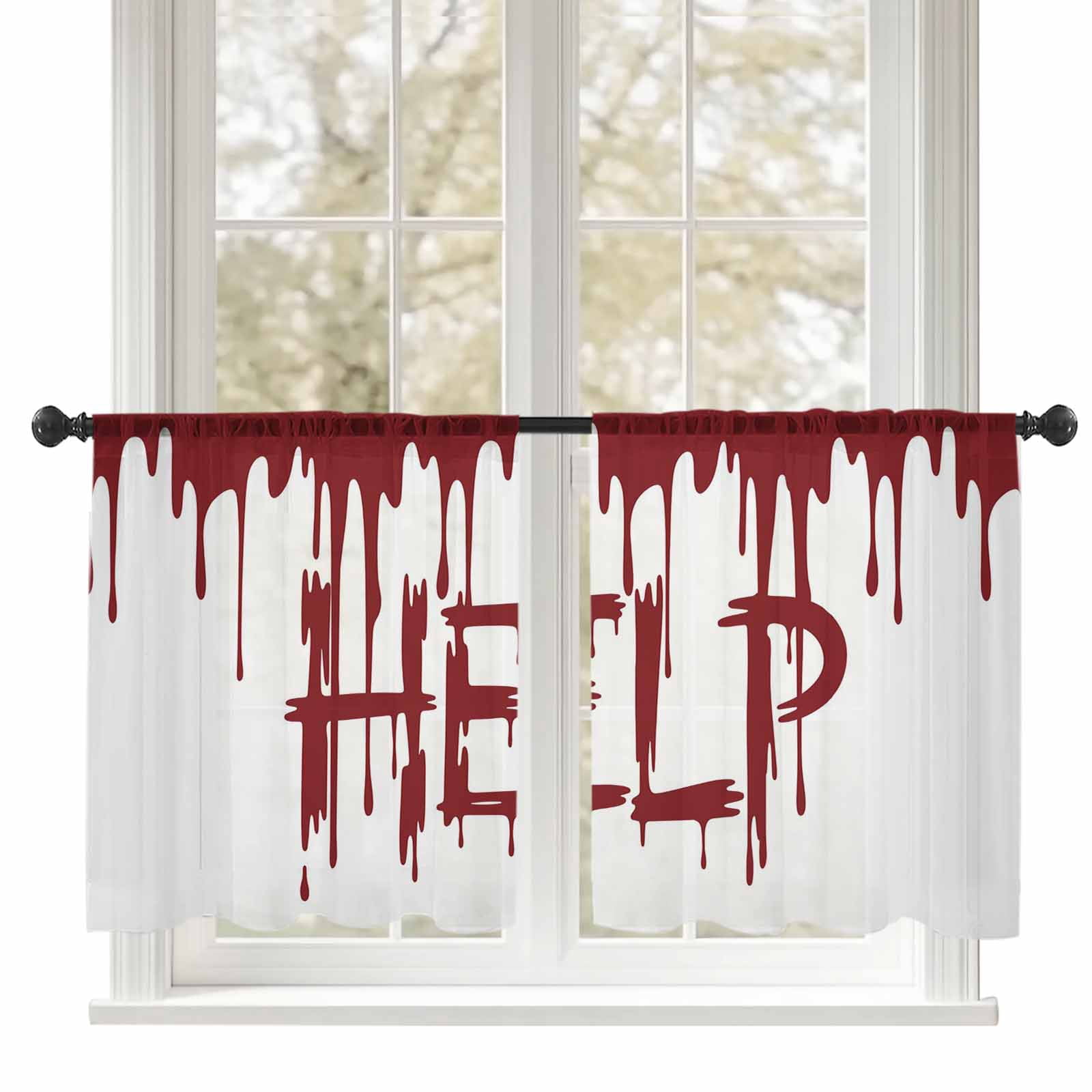 Halloween Sheer Curtains 54 inches Long, Help Blood Modern Horror Light ...