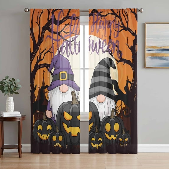 Halloween Sheer Curtains 63 Inch Length 2 Panels Set, Gnomes Black ...