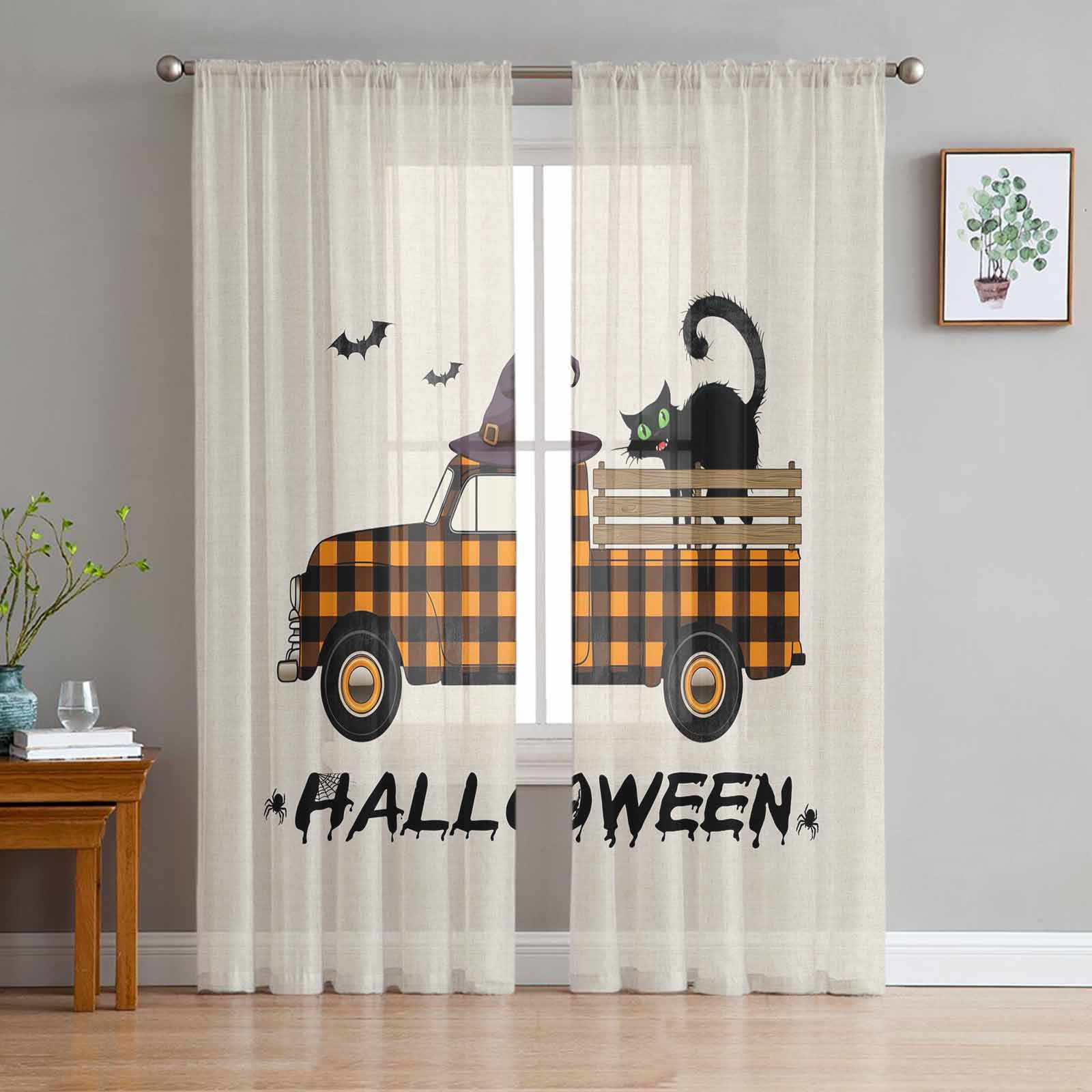 Halloween Sheer Curtains 63 Inches Length 2 Panels Set, Window Sheer ...