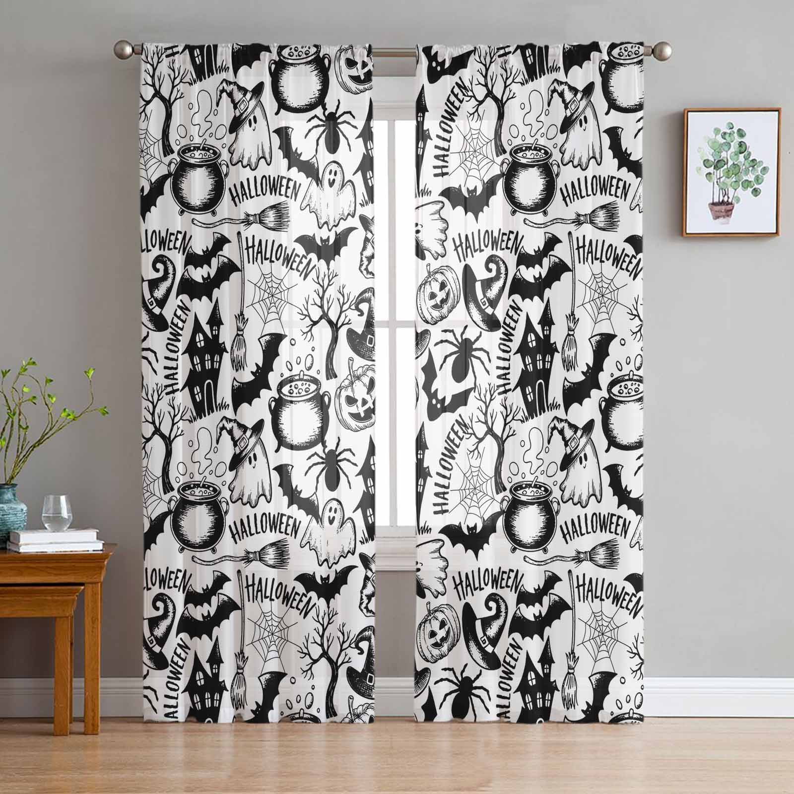 Halloween Sheer Curtains 72 Inches Long 2 Panels Set, Window Sheer ...