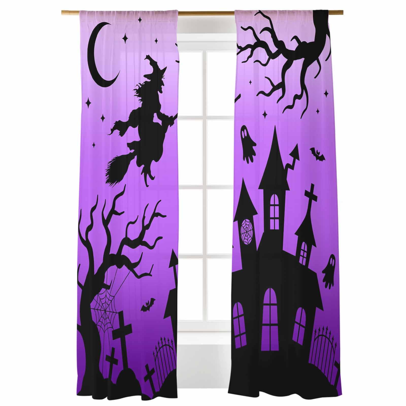 Halloween Sheer Curtains 84 inches Long, Castle Witch Ghost Horror Tree ...