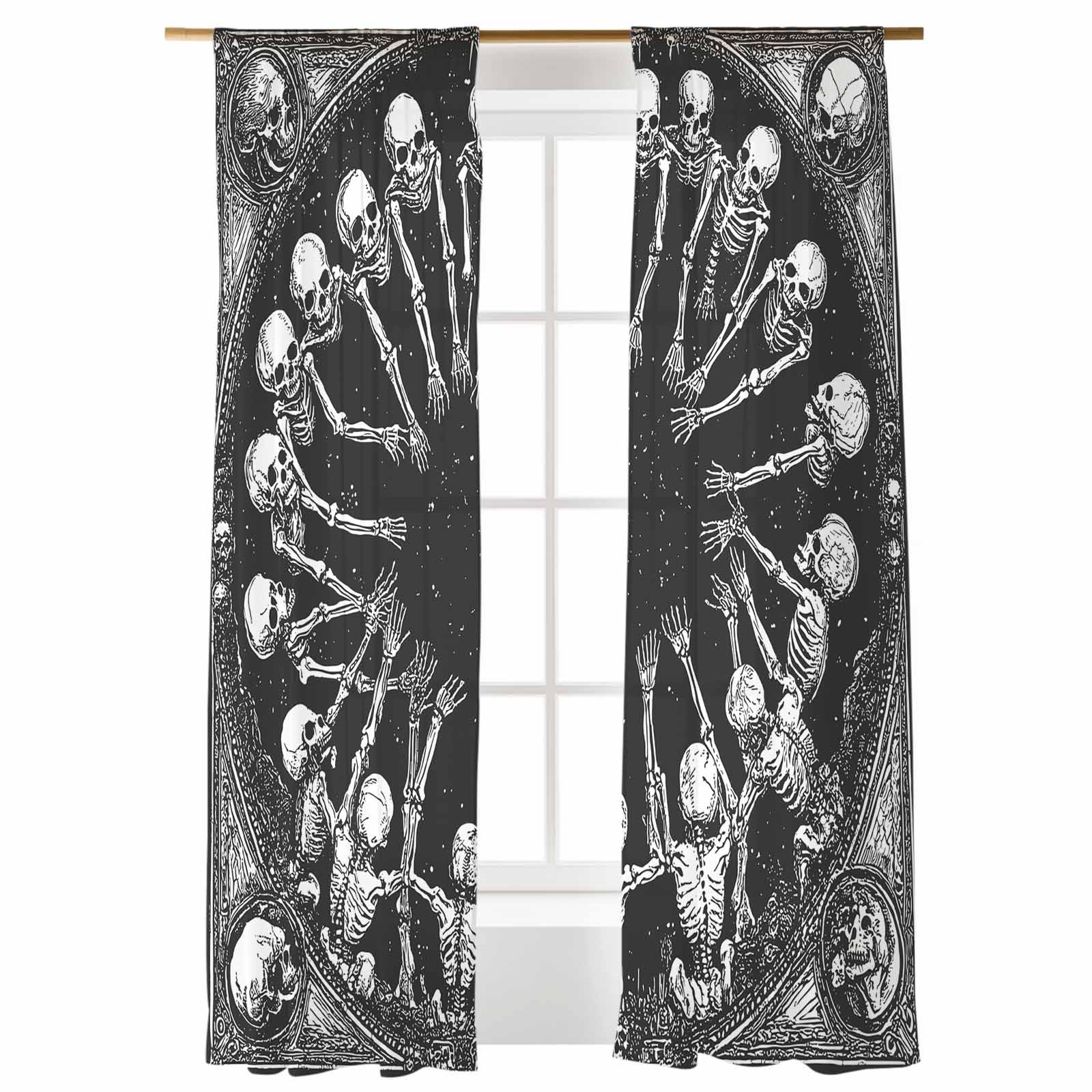 Halloween Sheer Curtains 84 inches Long, Scary Skull Skeleton ...