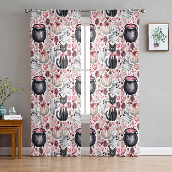 Halloween Sheer Curtains 96 Inches Long 2 Panels Set, Window Sheer ...