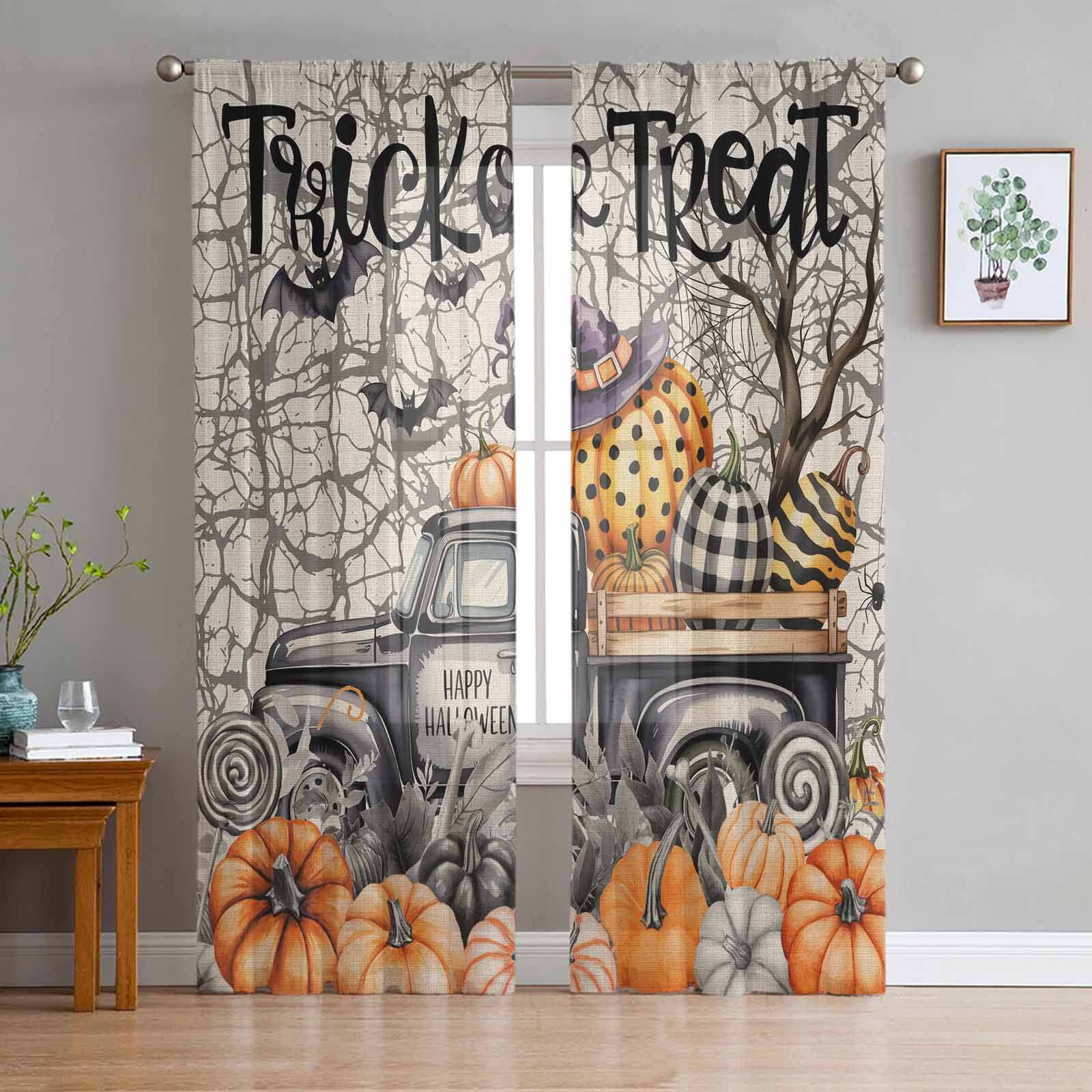 Halloween Sheer Curtains 96 Inches Long 2 Panels Set, Window Sheer ...
