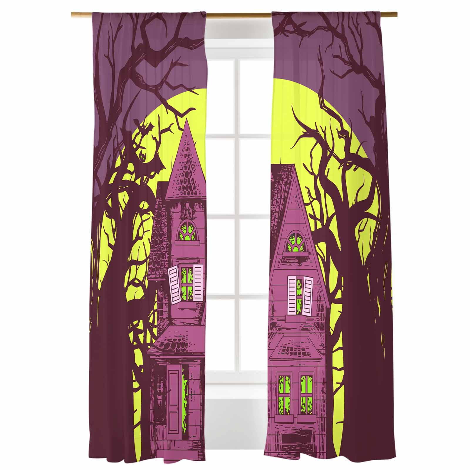 Halloween Sheer Curtains 96 inches Long, Scary Castle Branches ...