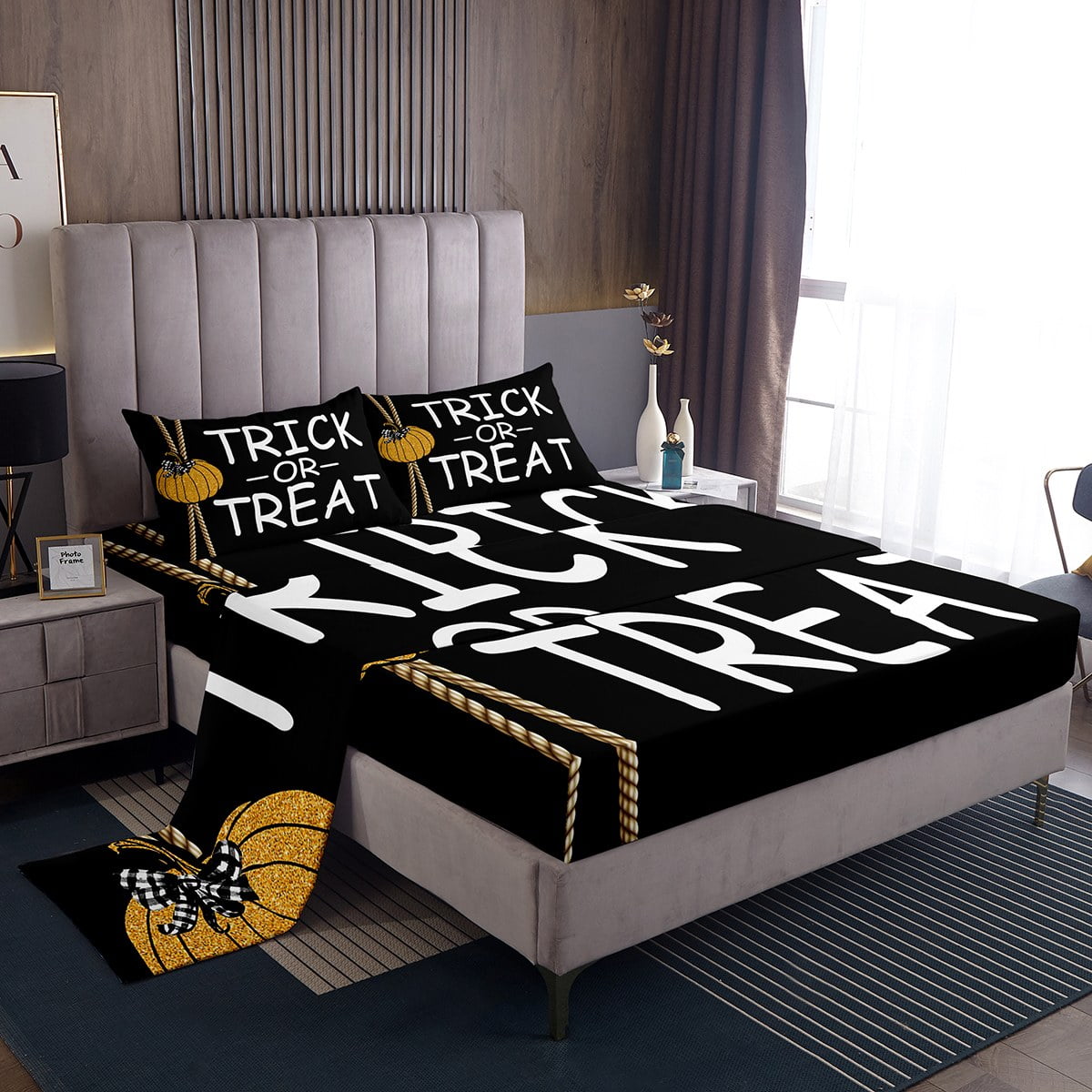 Halloween Sheets Queen Size,Trick Or Treat Bedding Set Teens,Glitter ...