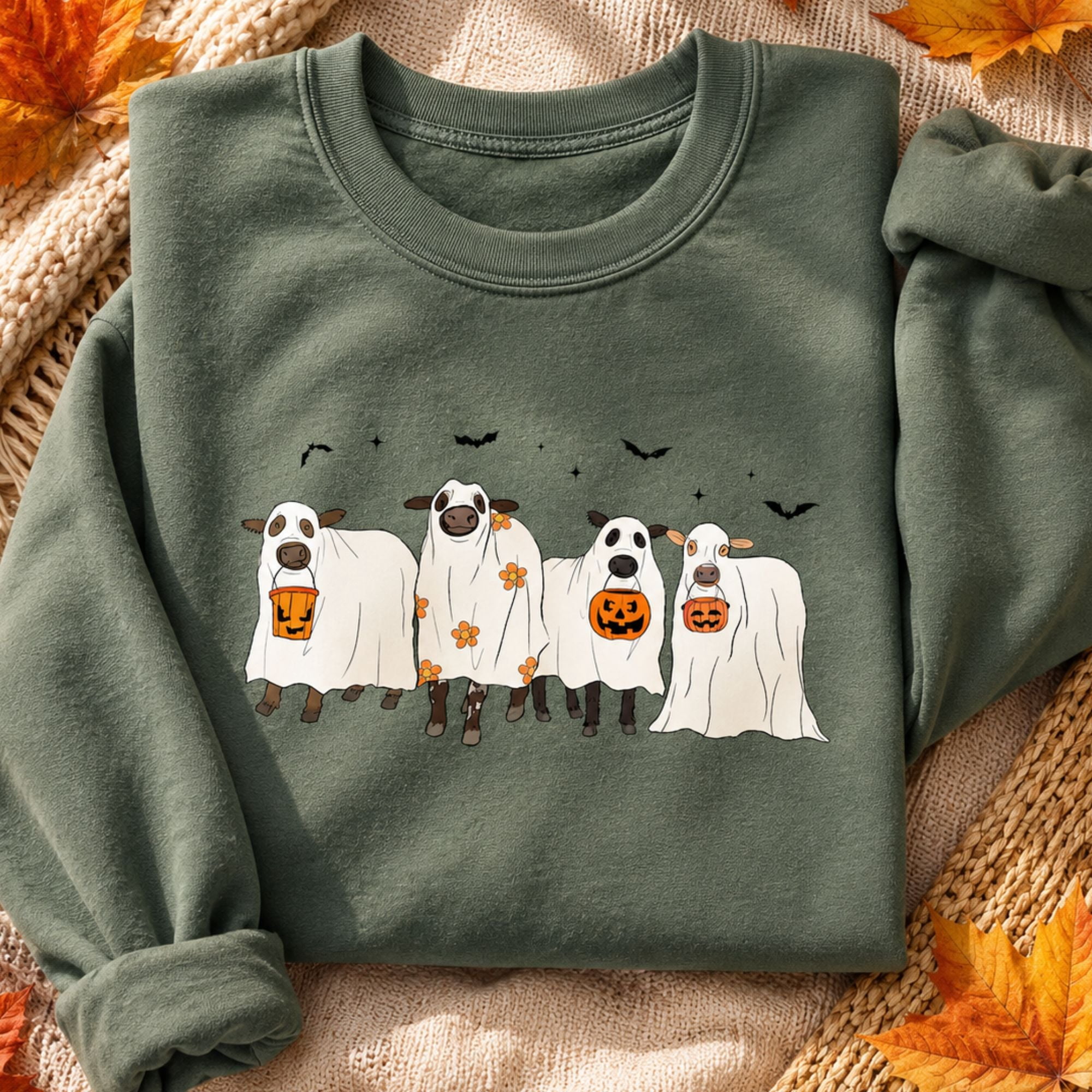 Halloween Shirt, Ghost Cow Trick or Treat Sweatshirt, Funny Farm Animal ...