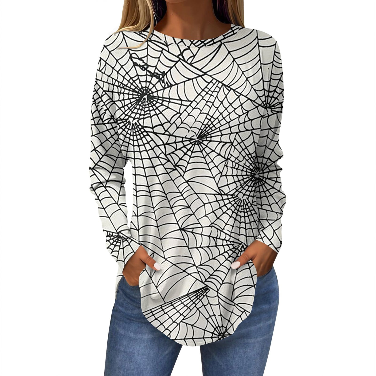 Halloween Shirts for Women Trendy Pumpkin Ghost Print Blouse Long ...