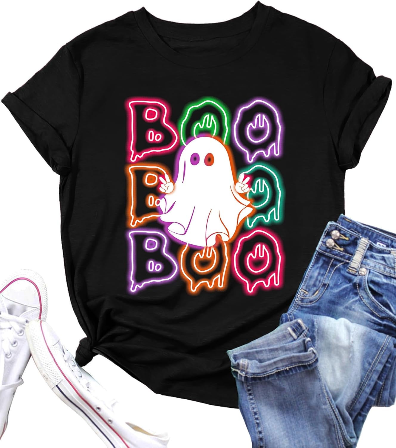 Halloween Shirts for Women Boo T Shirt Cute Ghost Graphic Tees ...