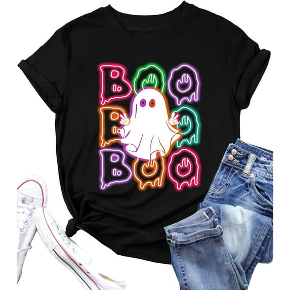 Halloween Shirts for Women Boo T Shirt Cute Ghost Graphic Tees ...