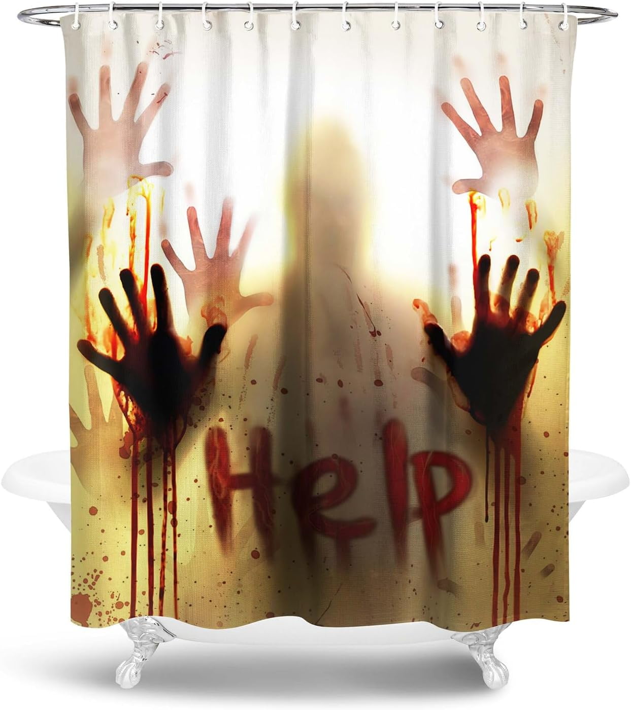 Halloween Shower Curtain 72x72 Bloody Hands Shower Curtain Horror Set ...