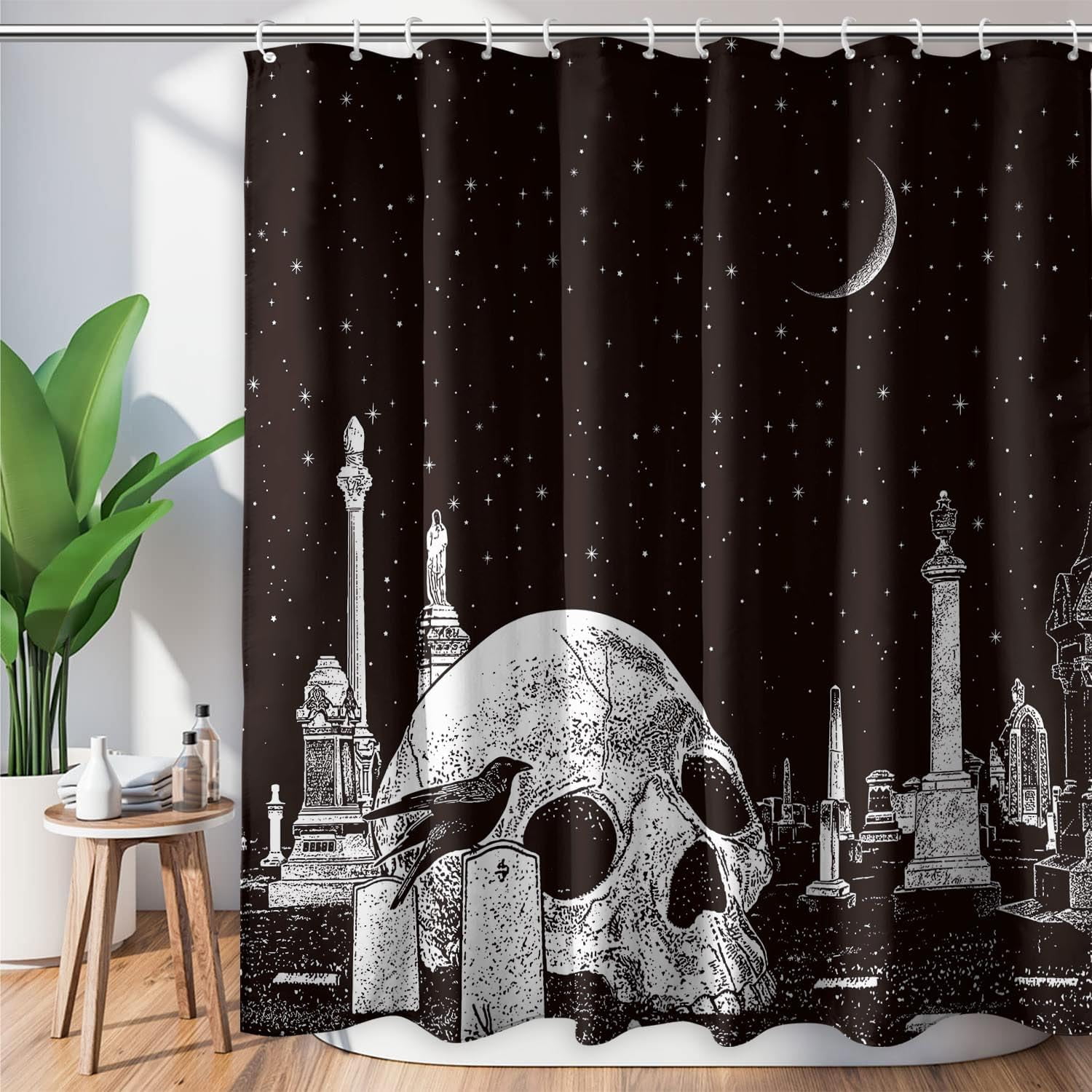 Halloween Shower Curtain 72x72inch Gothic Black White Sugar Skull ...