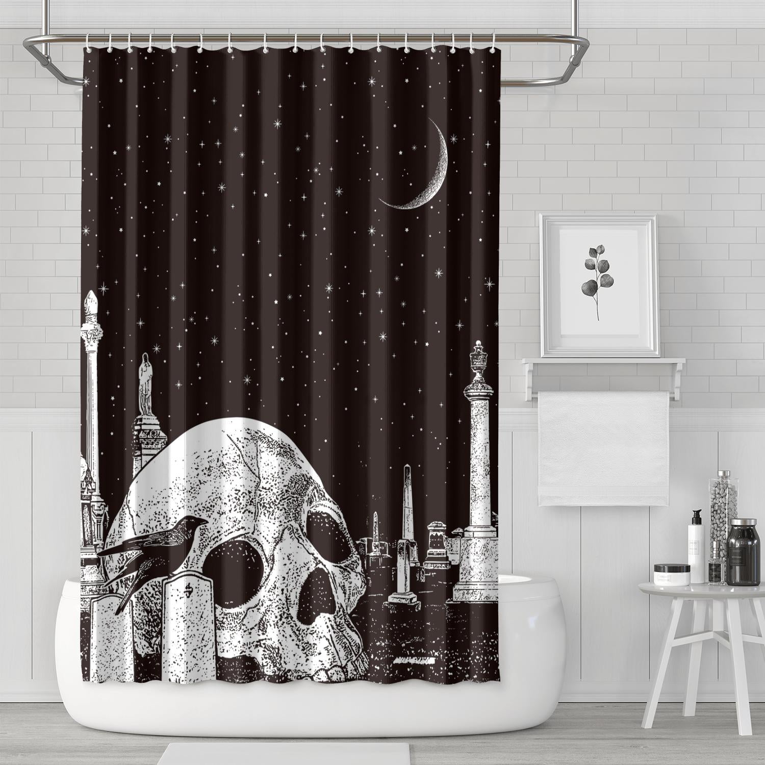 Halloween Shower Curtain 72x72inch Gothic Black White Sugar Skull ...