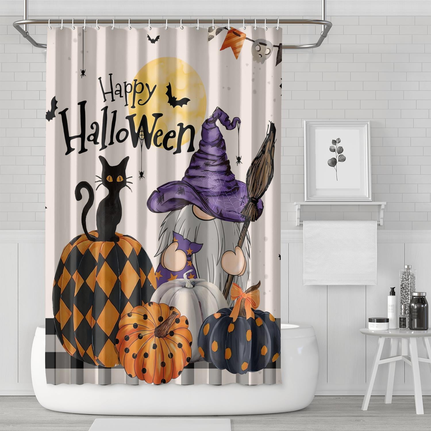 Halloween Shower Curtain 72x72inch Gothic Black White Sugar Skull ...