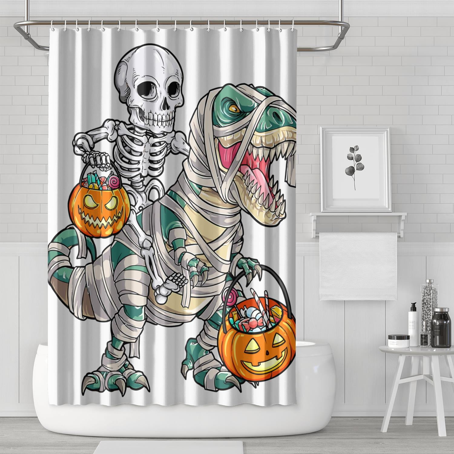 Halloween Shower Curtain 72x72inch Gothic Black White Sugar Skull ...