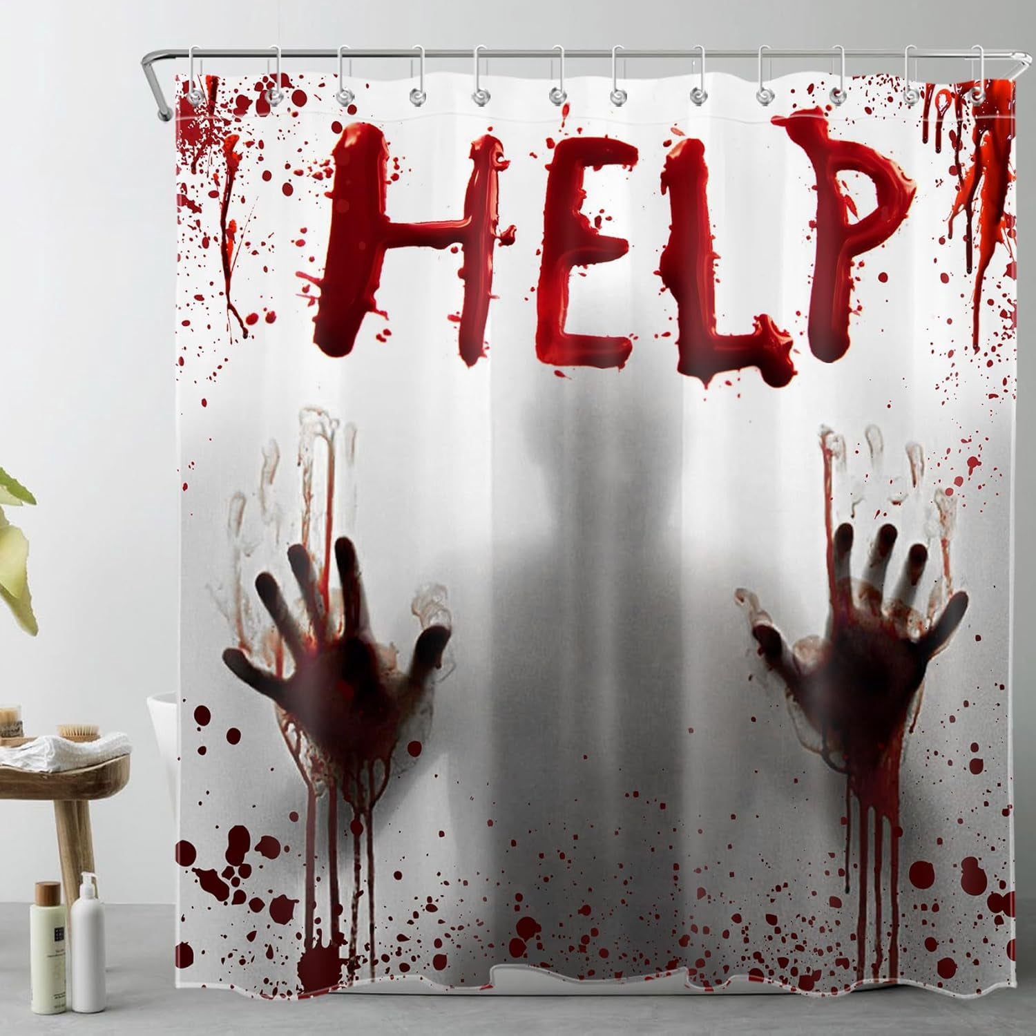 Halloween Shower Curtain for Bathroom, Horror Bloody Handprint Help ...