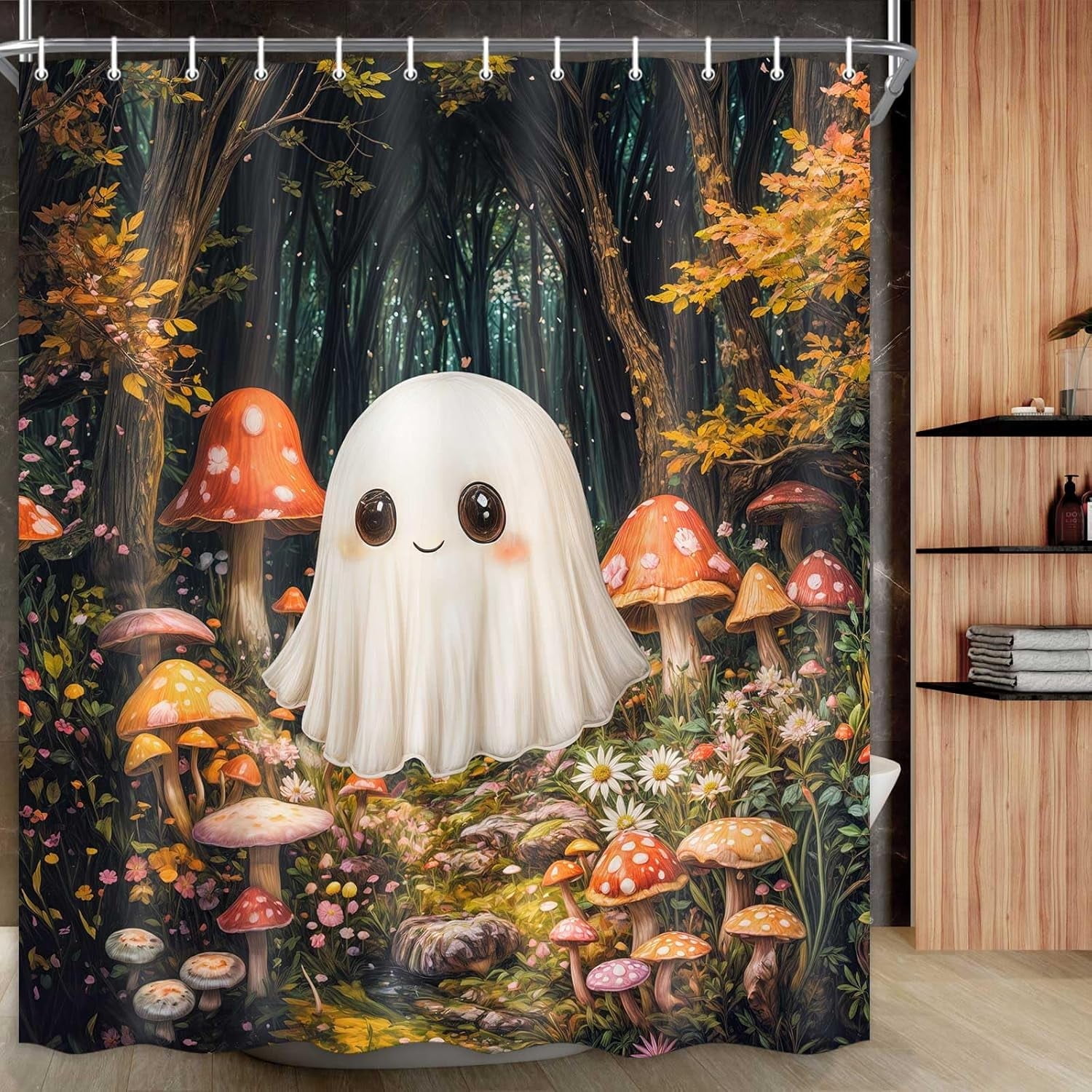 Halloween Shower Curtain Cute Ghost Shower Curtain, Halloween Spooky ...